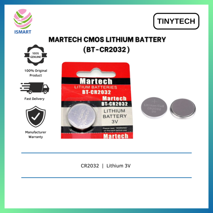 Tinytech Martech CMOS Lithium Batteries BT-CR2032 3V Long Life | Lazada