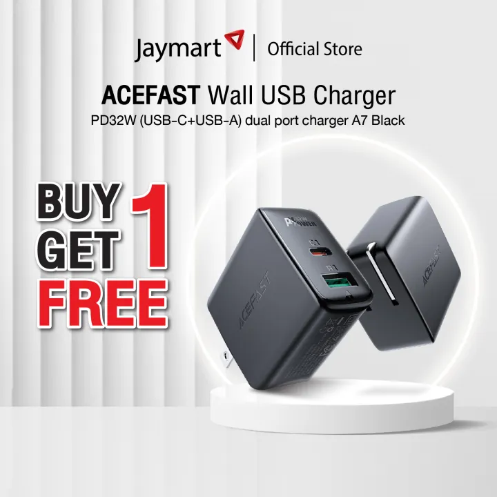 ACEFAST PD32W(USB-C+USB-A) dual port charger (US) A7 Black (FULL) (ของแท้) By Jaymart | Lazada.co.th