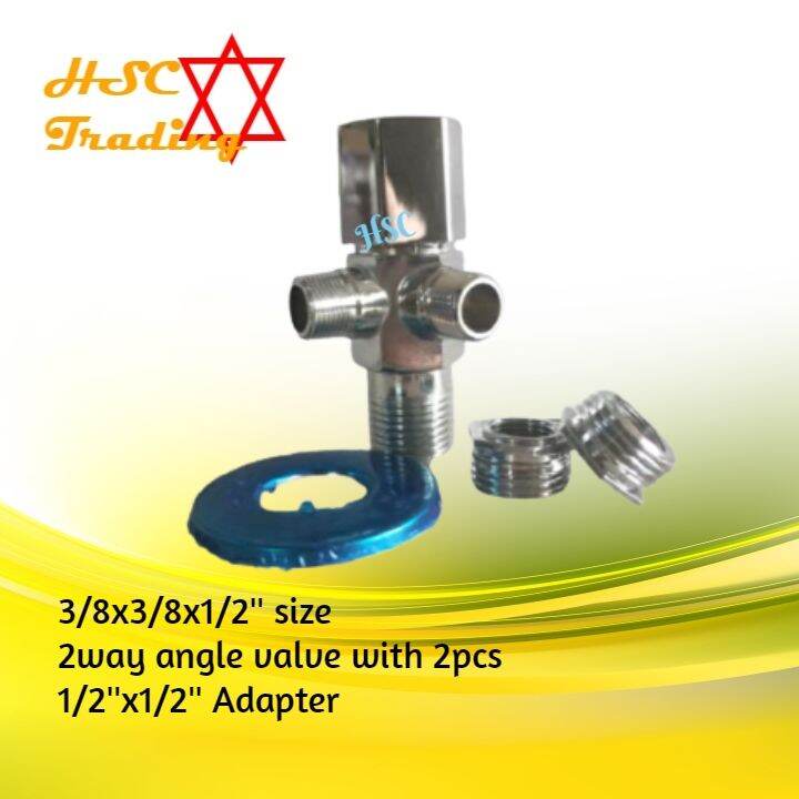 H-1142 Three Way Angle Valve 1/2x3/8*3/8 w/ 2 pieces Adapter 1/2 zinc ...
