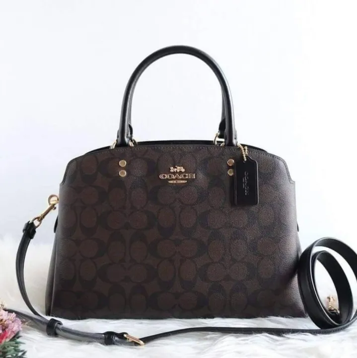 Coach 91495 Lillie Carryall in Brown Signature Coated Canvas and Black ...