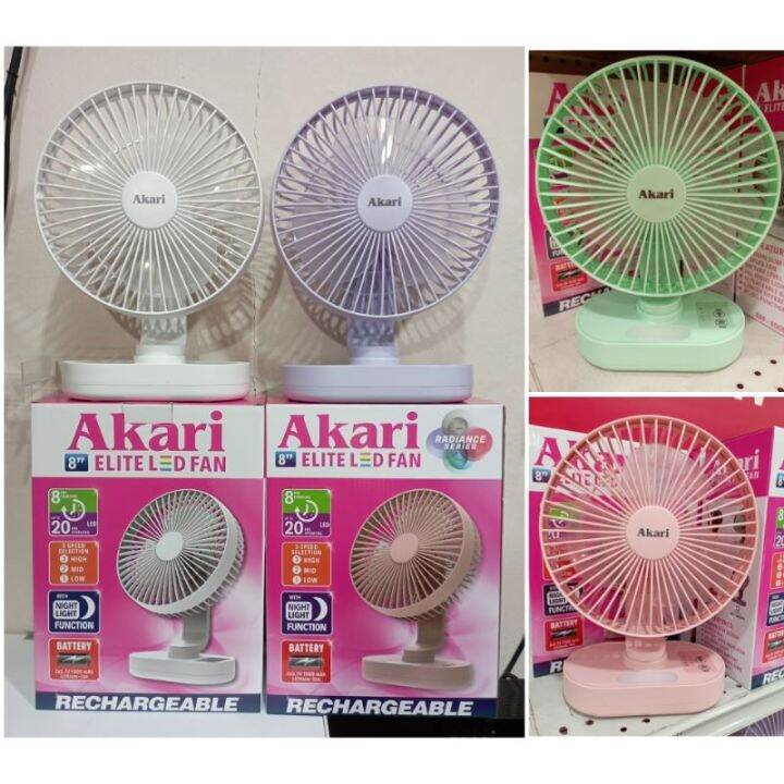 Akari 8” Rechargeable Fan with LED Night Light - ARF-8008 Gray white ...