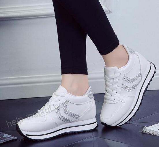 Sepatu Wanita terbaru Boots Wedges Sport Sneaker Putih garis Silver ...