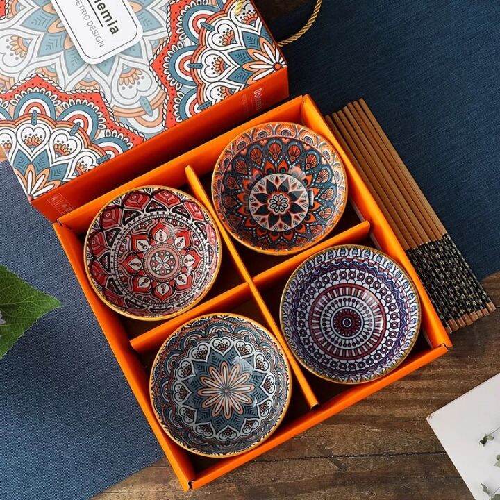 CSK*Bohemian Ceramic Handicraft Bowl Set Kitchen Dinnerware Plate Gift ...
