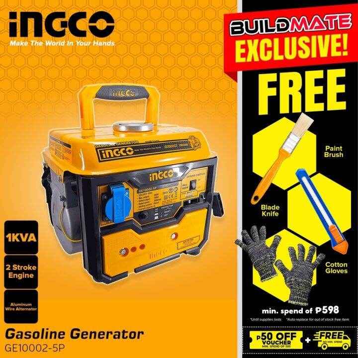 INGCO 900W Portable Gasoline Generator 1KVA 2 Stroke Engine Open Recoil ...