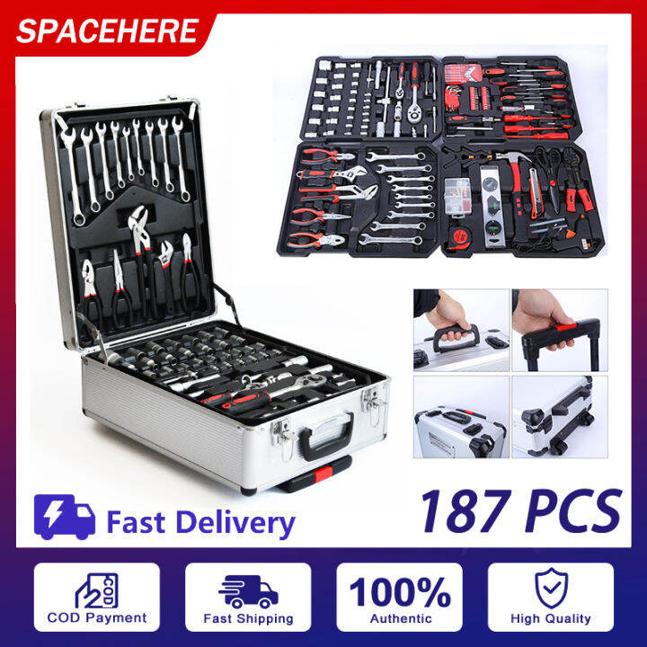 BABEDUO 187 Piece Tool Kit with Rolling Tool Box Socket Wrench Hand ...