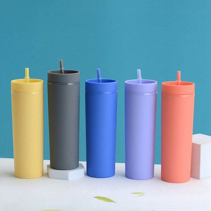 YUANZ พร้อมฝาปิดปิเปตต์พลาสติกแบบตรงความจุขนาดใหญ่16ออนซ์แก้วแบบมีหลอดถ้วยน้ำกาต้มน้ำกระบอกน้ำ ...