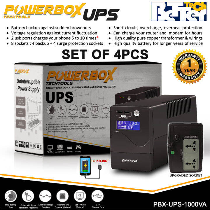 POWERBOX UPS 1000va (Uninterruptible Power Supply) with 2 Sockets UPS ...