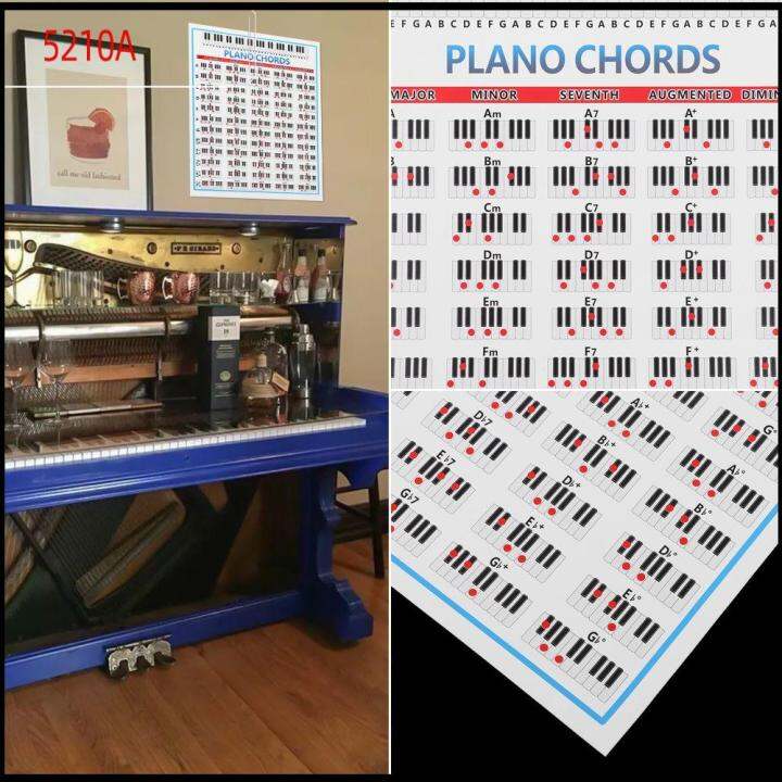 5210A 2 ขนาด คอร์ดชาร์ต โปสเตอร์สำหรับนักเรียน เครื่องมือคีย์บอร์ด คอร์ดเปียโน Tablature ...