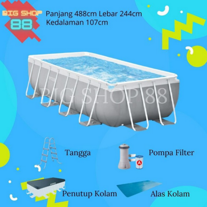 INTEX Kolam renang portable square prism frame pool besar big 488cm ...