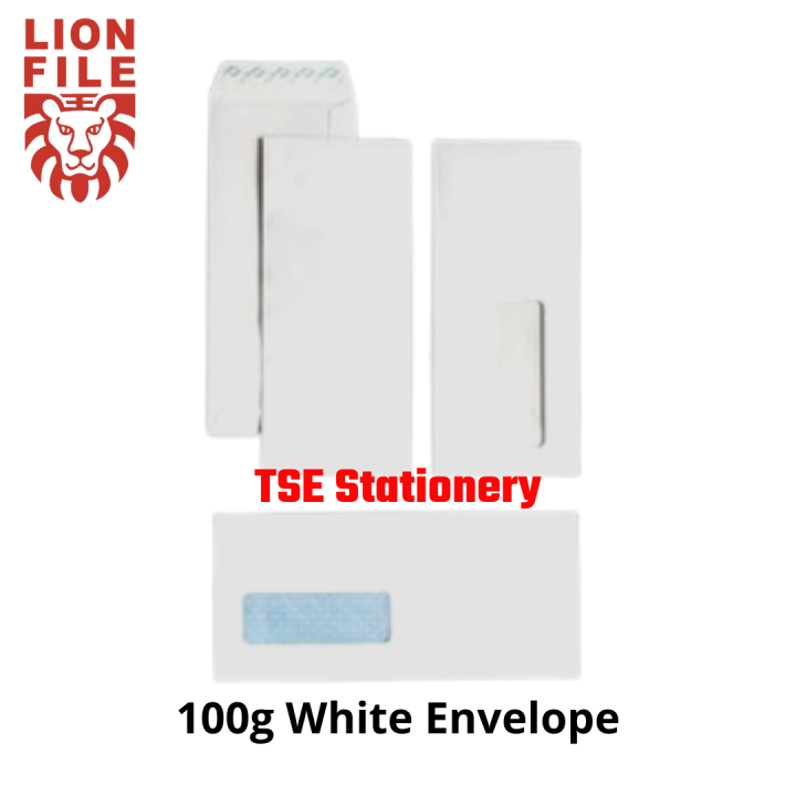 Lion File 100gsm White Envelope 4" x 9" / 4.5"x9.5" / 4.5"x9.75" Window ...