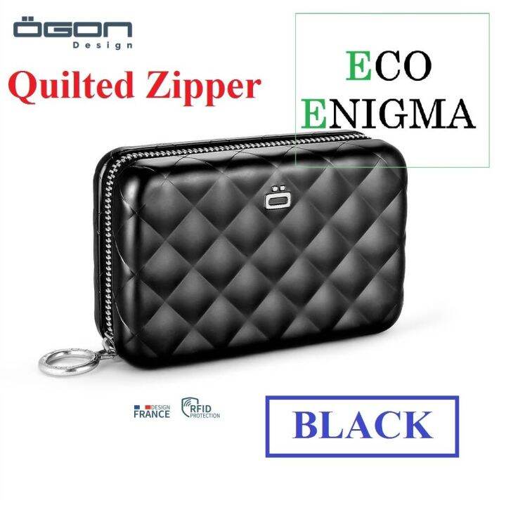 Ogon Quilted Zipper Aluminium Wallet Card Holder Ogon Design - Black ...