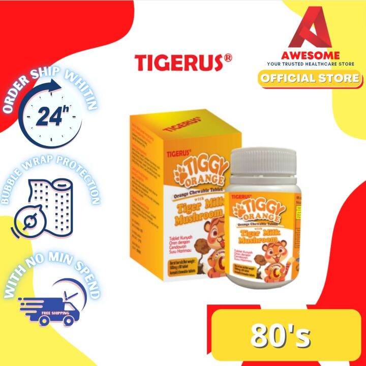 Tigerus Tiggy Orange Chewable Tablets 500mg 80's [Cendawan Susu Harimau ...
