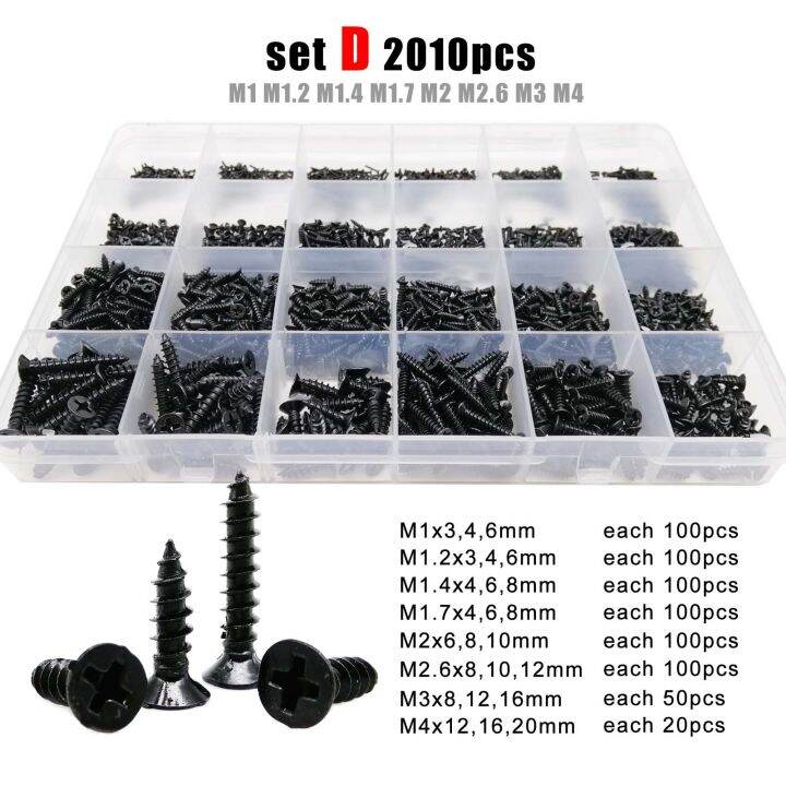 【HOT】 700/2010pcs M1 M1.2 M1.4 M1.7 M2 M3 M4 Black Mini Micro Cross Phillips Flat Countersunk ...