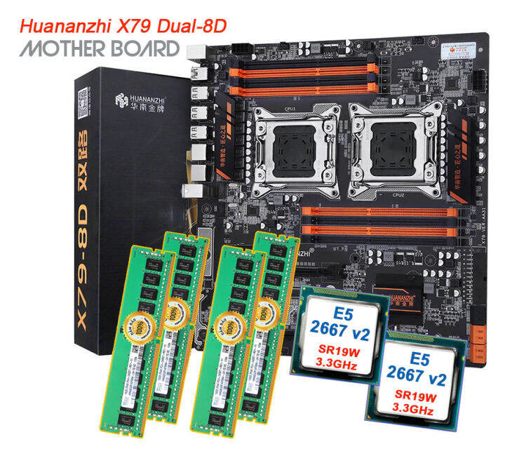 Combo Main HUANANZHI X79 DUAL 8D + Dual Xeon E5 V2 + RAM DDR3 REG ECC ...