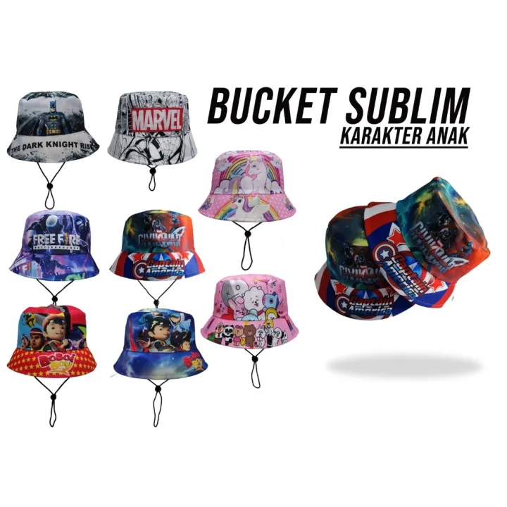 Bucket Hats Kids Strap Screen Printing Cartoon Characters And Hro ...