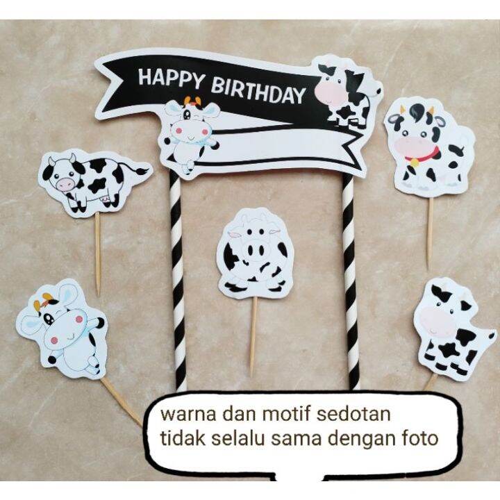 satu set cake topper hiasan kue ulang tahun karakter sapi cow | Lazada ...