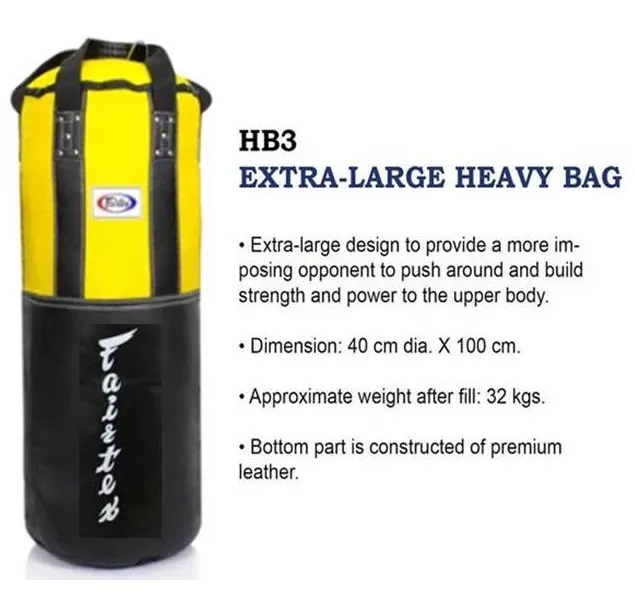 Fairtex Heavy Bag HB3 Extra Large Yellow-ฺblack Training MMA K1 (Un-filled) กระสอบทรายแฟร์แท็กซ์ ...
