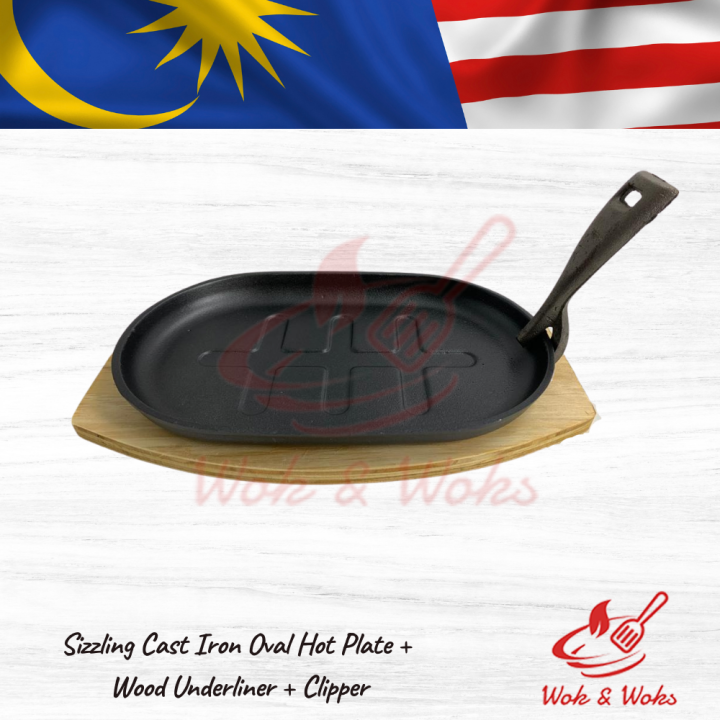 Oval Sizzling Cast Iron Plate, Wood Underliner, Clip / Lingkar Besi ...