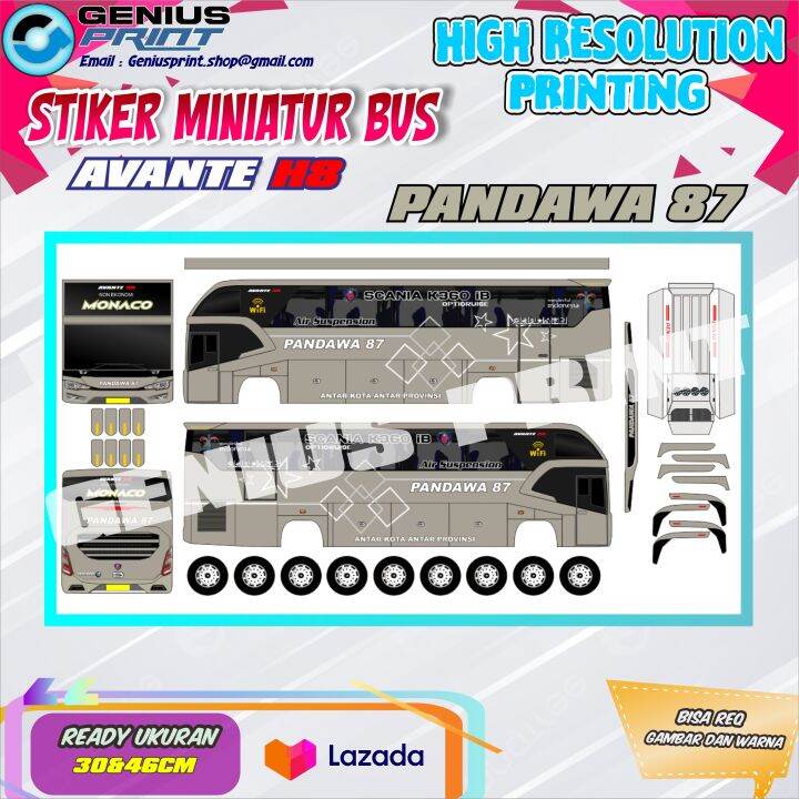 Stiker A3 Miniatur Bus Avante H8 Livery Pandawa 87 Uk. 30/46cm | Lazada ...