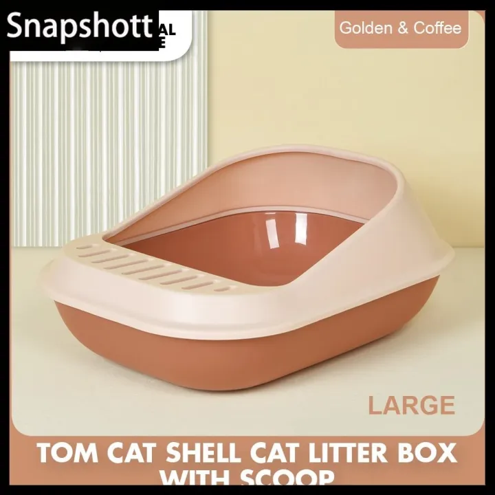 Snapshott TOM CAT SHELL CAT LITTER BOX WITH SCOOP LARGE GOLDEN COFFEE | Lazada PH