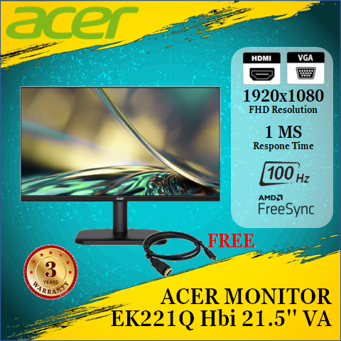 ACER EK221Q Hbi 21.5" FLAT FULL HD 1920x1080 100Hz 1ms VA LED MONITOR ...