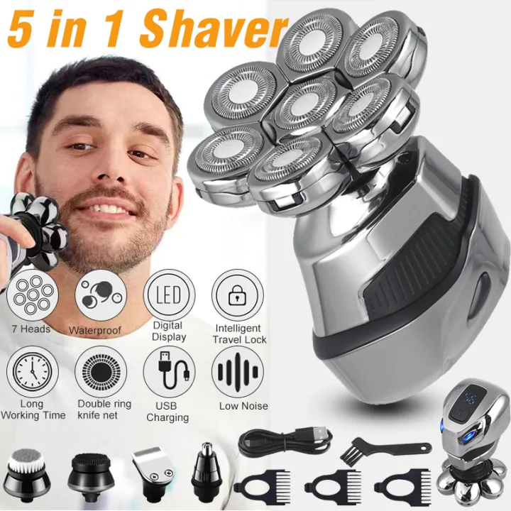 7D Electric Razor 5 in 1 Head Shavers for Men Bald Men LED Display Wet ...