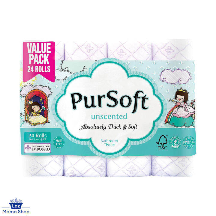 Pursoft Chocolate Rain Coloured Embossed 3-Ply Toilet Tissue - 24 Rolls ...