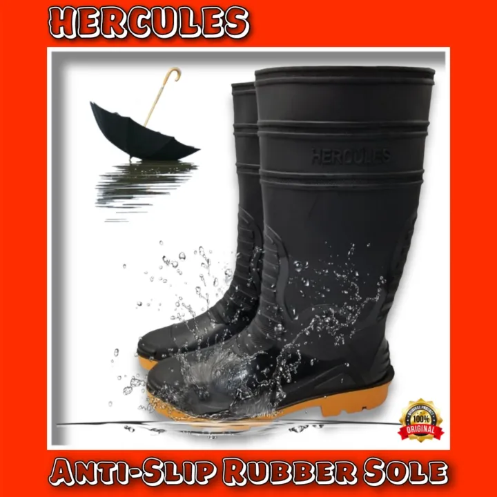Hercules men's Water Proof Knee-High black Rubber Rain Boots (Bota ...