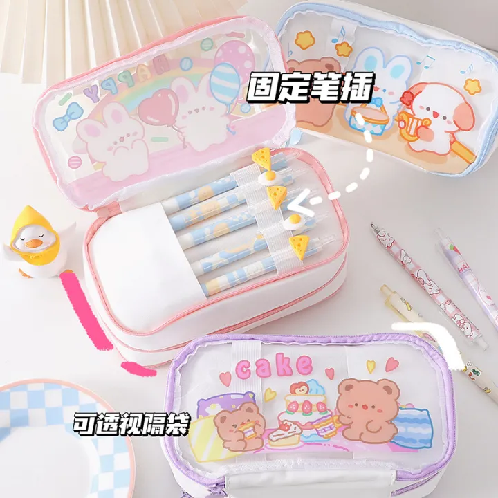 Fancha Store โปร่งใสขนาดใหญ่ความจุปากกากรณีสาว Heart Girl Creative ...