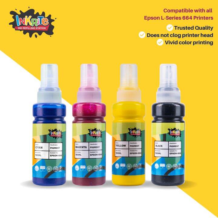 Inkrite Pigment Ink for Epson L-Series 664 Printers, 100 ml | Lazada PH