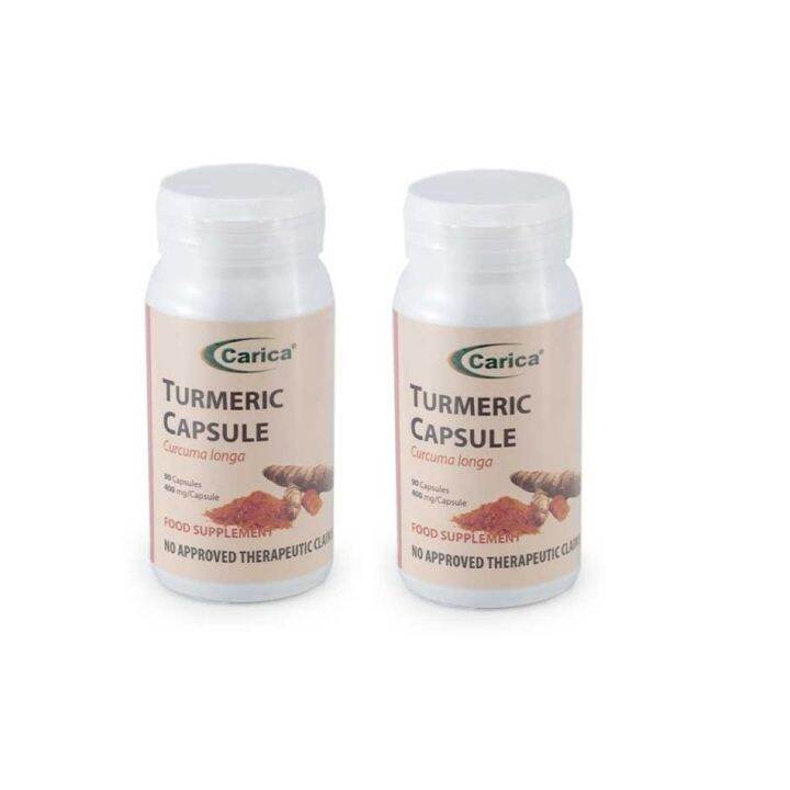 Carica Turmeric Capsules (Curcuma longa) - Bottle of 90 Capsules (400mg ...