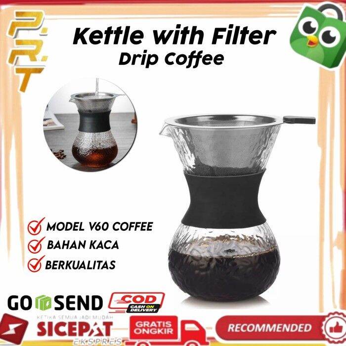 ( COD ) Coffee Maker Pot V60 Drip Kettle Teko Kopi Borosilicate Glass Filter - Transparant 200ml ...