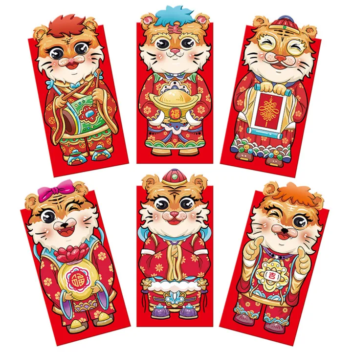 Microgood 6ปีชิ้น/เซ็ตแพ็คเก็ตสีแดงทนต่อการฉีกขาดเป็นมิตรกับสิ่งแวดล้อมทนทานปีเสือ Lucky กระเป๋า ...