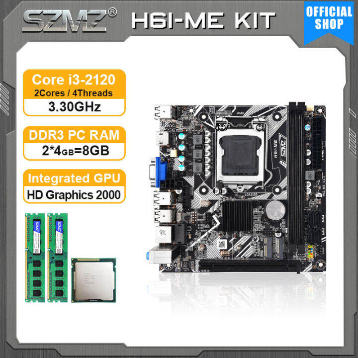 Szmz H61 PC เมนบอร์ด LGA 1155ชุด Core i3 2120 CPU และ2*4GB DDR3แผ่นหน่วยความจำ PC Gamer เมนบอร์ด ...