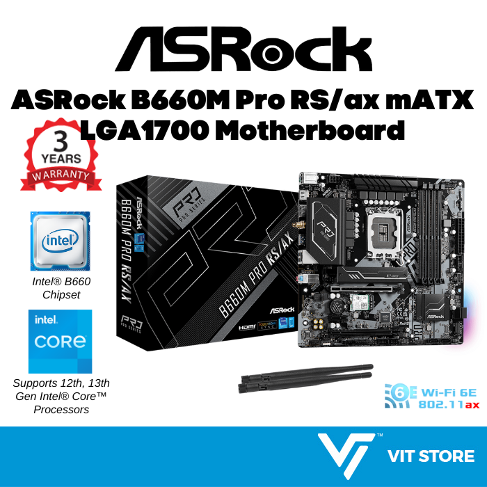 ASRock B660M Pro RS/ax LGA 1700 SATA 6Gb/s Micro ATX Intel Motherboard ...