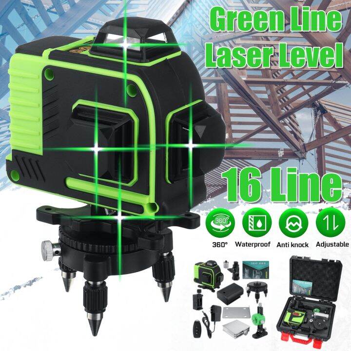 16 Line 360 Horizontal Vertical Cross 4D Green Light Laser Level Self ...