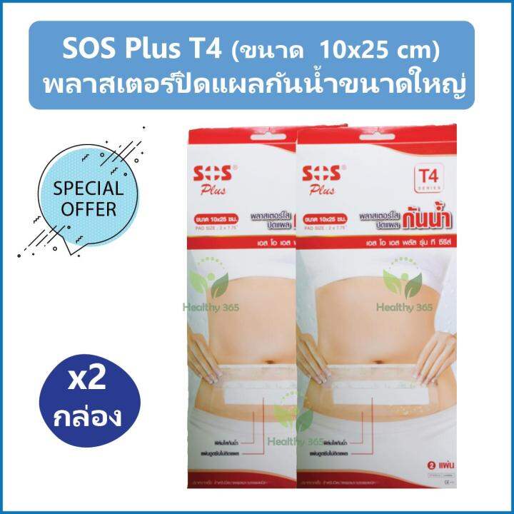 (2 กล่อง) SOS Plus T4 (Wound Dressing Waterproof) พลาสเตอร์ปิดแผลแบบใส ...