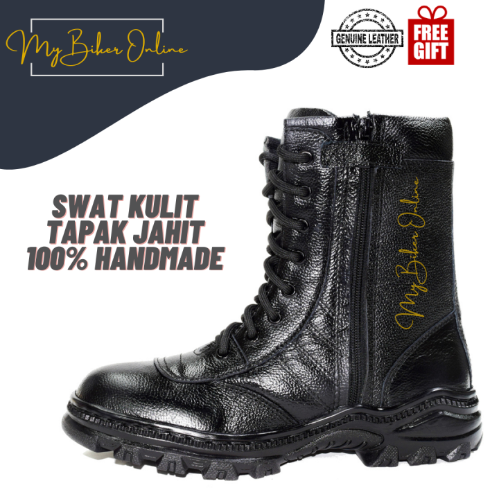 (READY STOCK) 100% COWHIDE LEATHER TACTICAL BOOTS| SWAT LEATHER ...