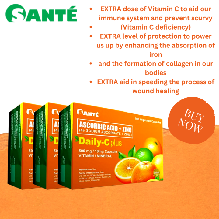 Sante Barley Daily C Vitamin C 100 Capsules X 750 mg [ 3 Boxes ...