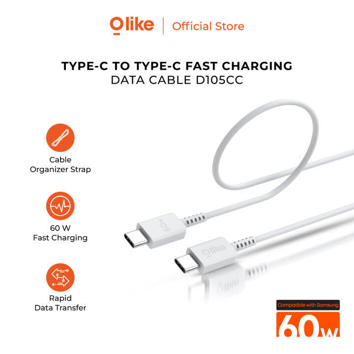 OLIKE TYPE-C TO TYPE-C FAST CHARGING DATA CABLE D105CC WHITE | Lazada ...