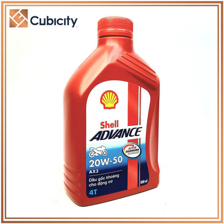 Dầu nhớt xe máy số SHELL ADVANCE AX3 20W-50 loại 800ml và 1000ml tiêu ...
