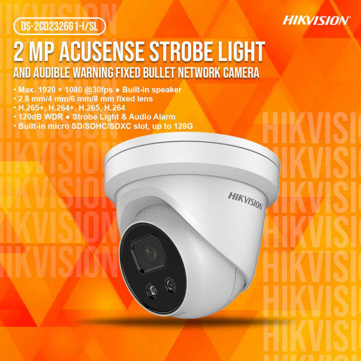 Hikvision DS-2CD2326G1-I/SL 2 MP AcuSense Strobe Light and Audible Warning Fixed Turret Network ...