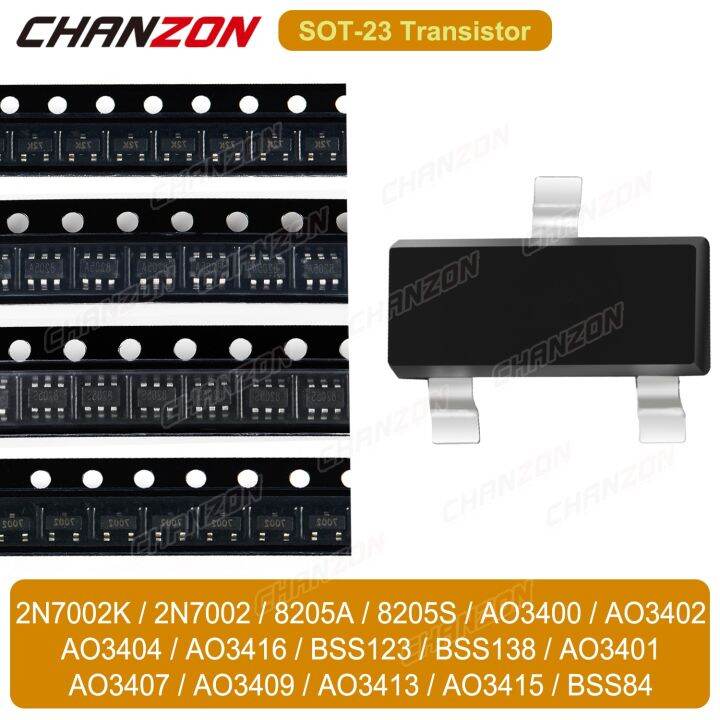 SOT23 P N-Channel Mosfet 2N7002 2N7002K Bss138 8205A Ao3400 Ao3401 Bss84 Ao3407 Ao3416 Bss123 ...