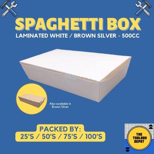 Spaghetti Meal Box 500cc Laminated White / Brown Silver / Lunch Meal ...