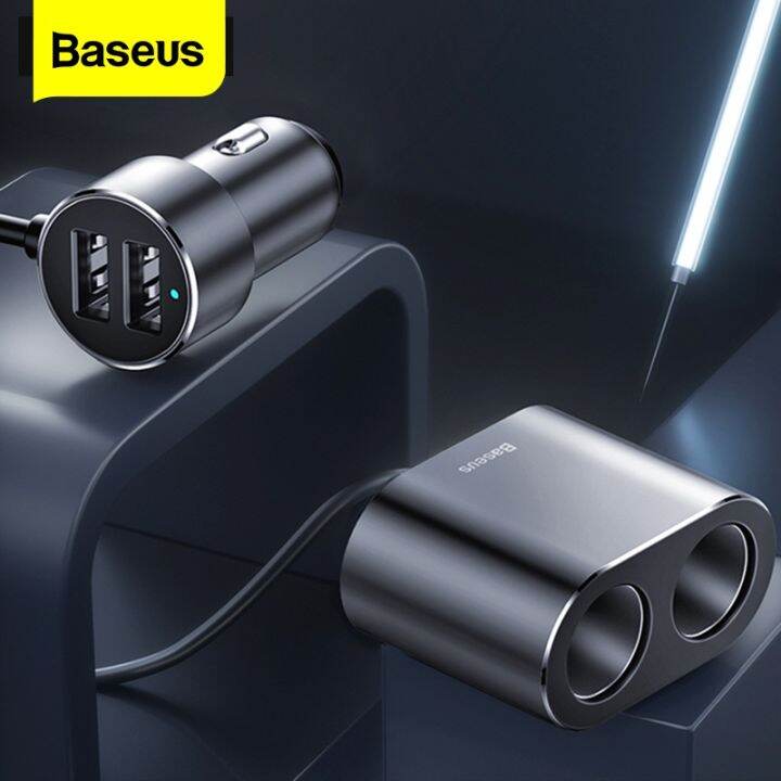 Baseus Car Splitter ไฟแช็ก12V-24V Dual USB Car Charger Socket 100W Car ...