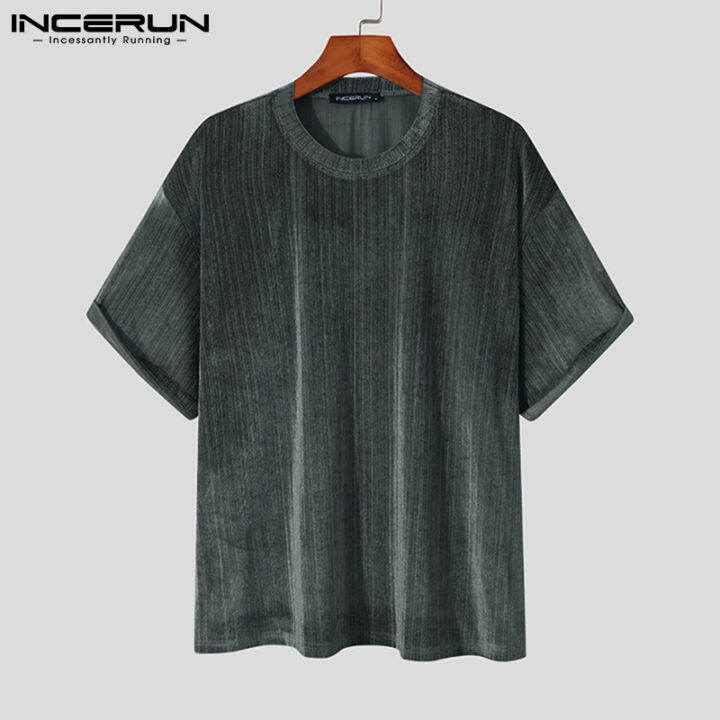 INCERUN เสื้อยืดผู้ชายแขนลำลองขาสั้นทรงหลวม,เสื้อฮิปฮอปฟิต (สไตล์เกาหลี ...
