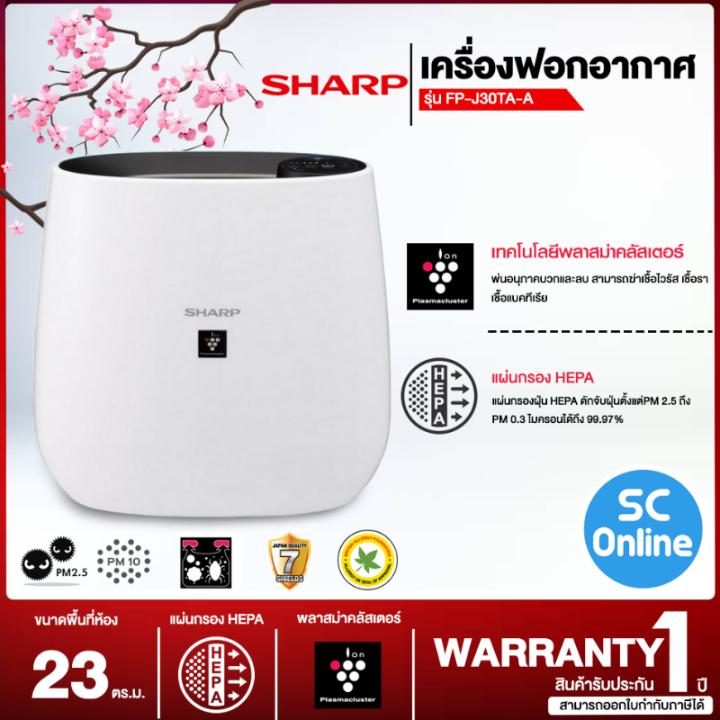 SHARP เครื่องฟอกอากาศพลาสม่าคัตเตอร์ เครื่องฟอก ชาร์ป รุ่น FP-J30TA ราคาถูก รับประกัน 1 ปี จัด ...