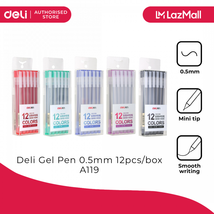 Deli Writing Instrument - Gel Pen 0.5mm Black/Blue 12pcs/box (1BOX ...