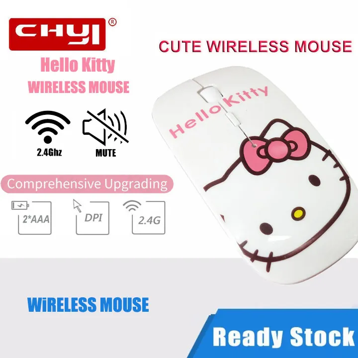 CHUYI Ultra Thin Hello Kitty Wireless Mouse 2.4Ghz Cute Mice Pink Blue ...