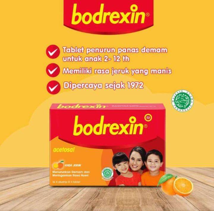 Bodrexin Rasa Jeruk Tablet 4x4's | Demam Panas Anak | Nyeri | Lazada ...